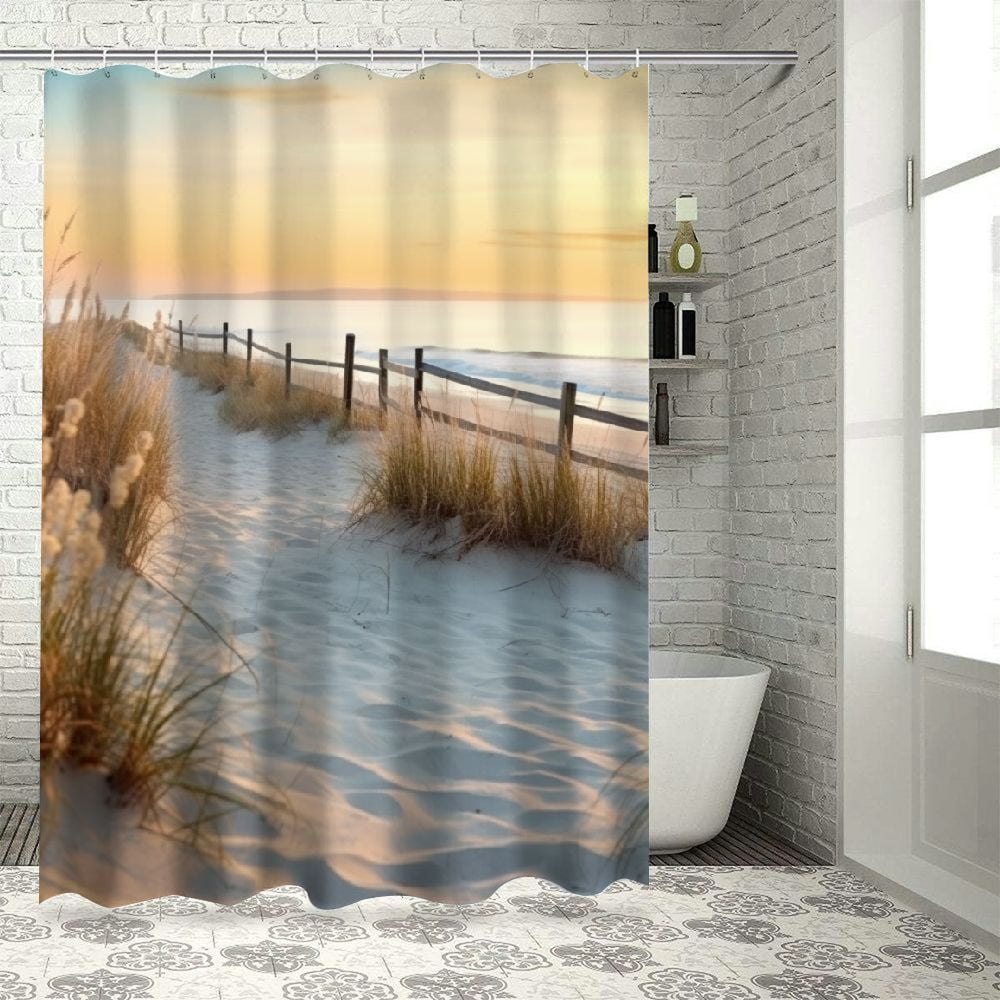Fenyluxe Sunset Grass Beach Pretty Polyester Fiber Shower Curtain with ...
