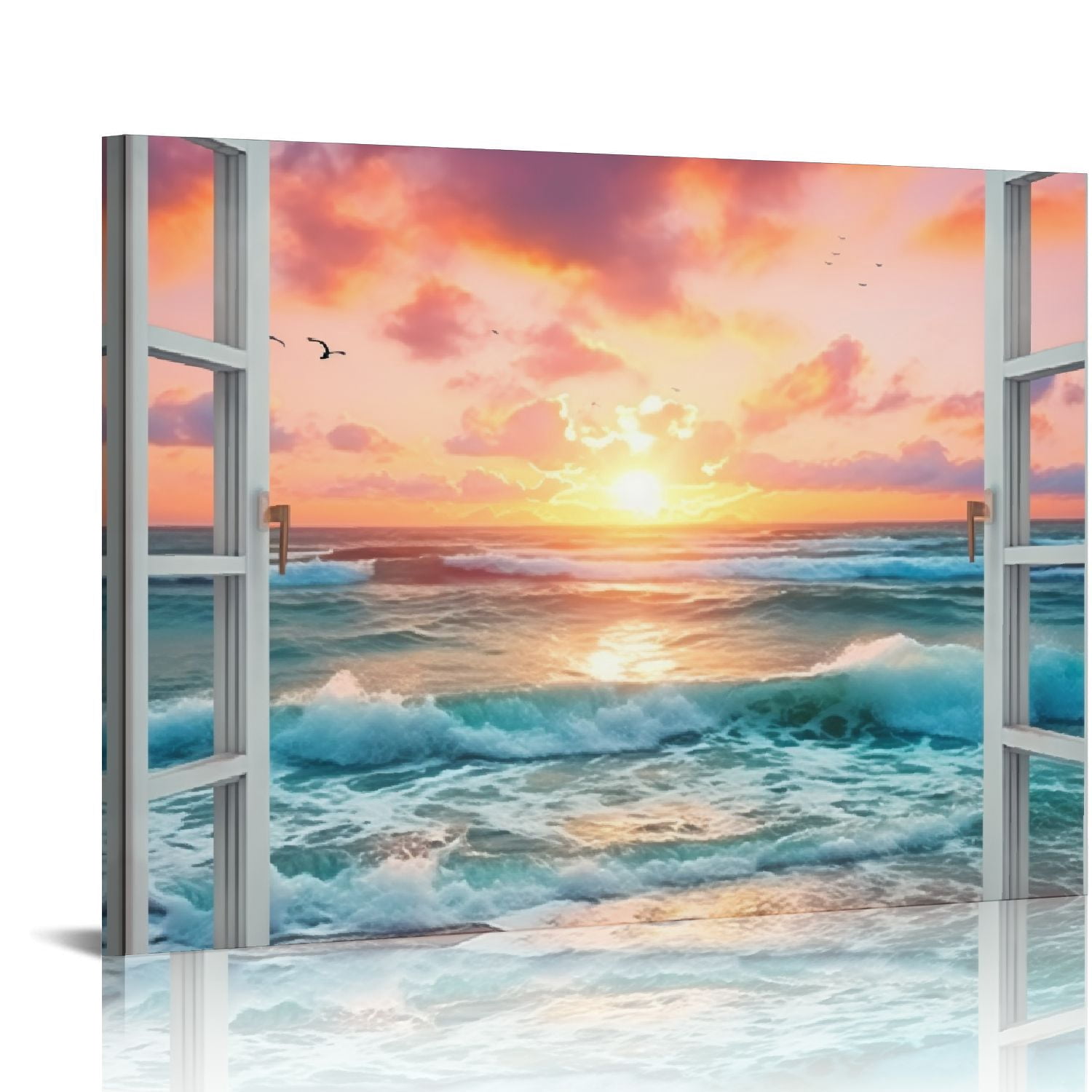 Fenyluxe Sunset Ocean Beach Canvas Prints Wall Art Ready To Hang ...