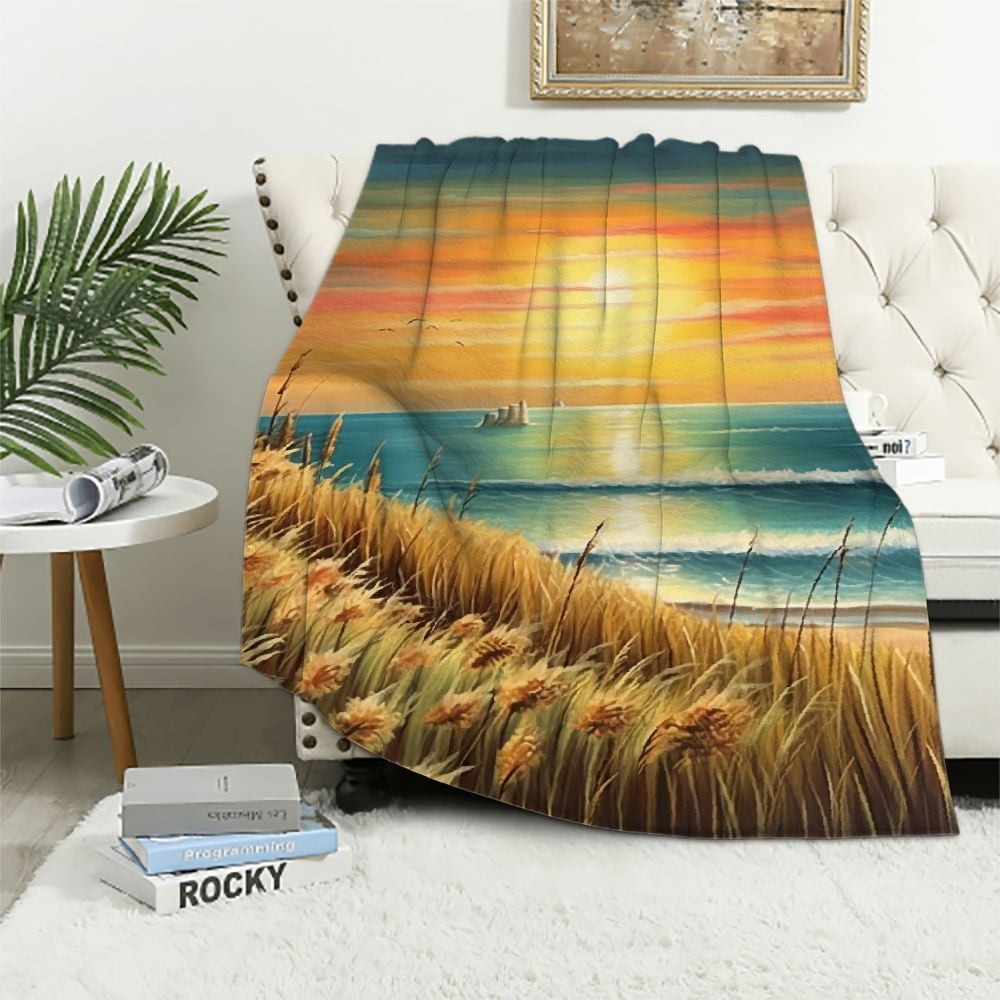 Fenyluxe Sunset Ocean Lighthouse Throw Blanket for Couch Sofa Bed ...