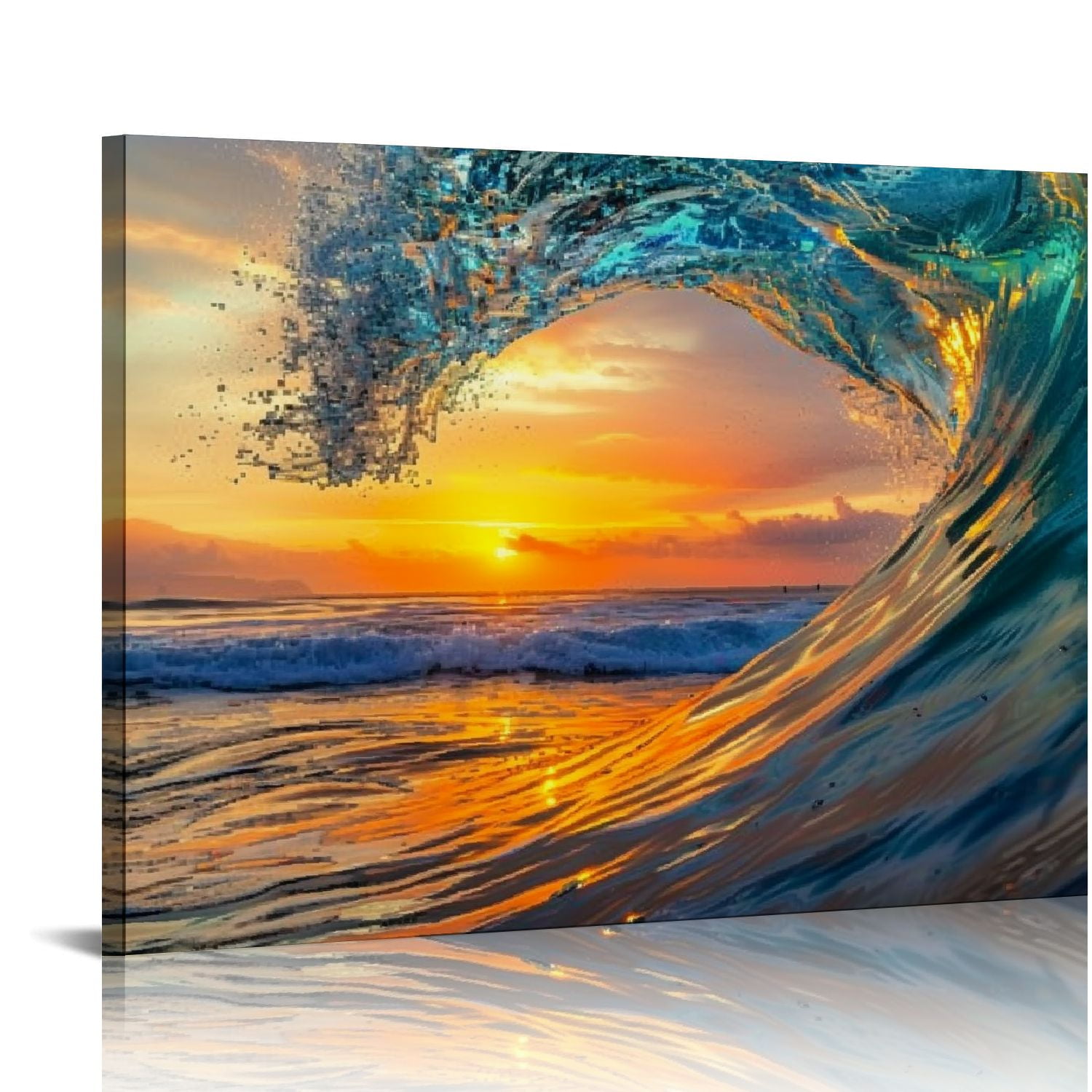 Fenyluxe Sunset Ocean Wave Canvas Wall Decor for Bedroom Kitchen ...
