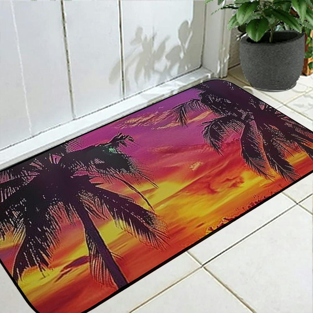 Fenyluxe Sunset Palm Trees Beach Low-Profile Floor Mats for Indoor ...