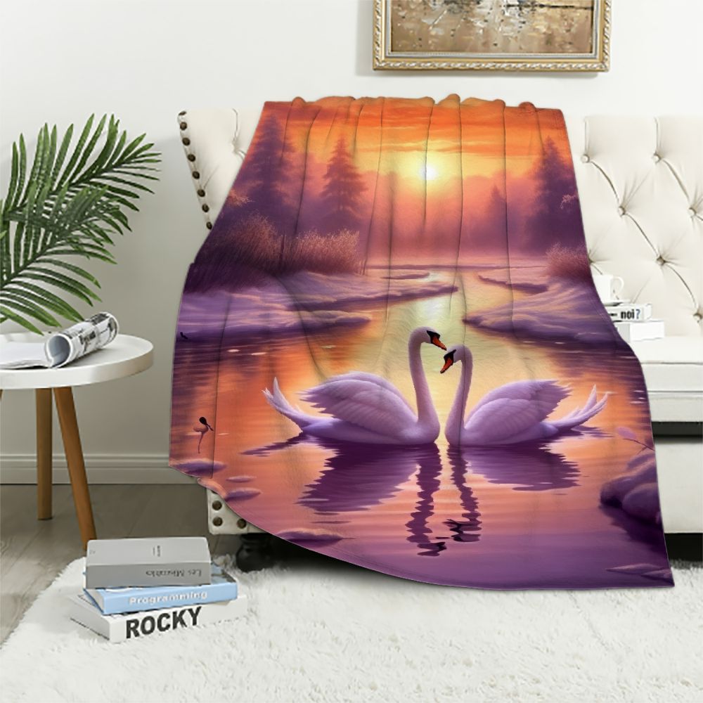Fenyluxe Swans Sunset Romance Ideal Comfy Throw Blanket for All Seasons ...