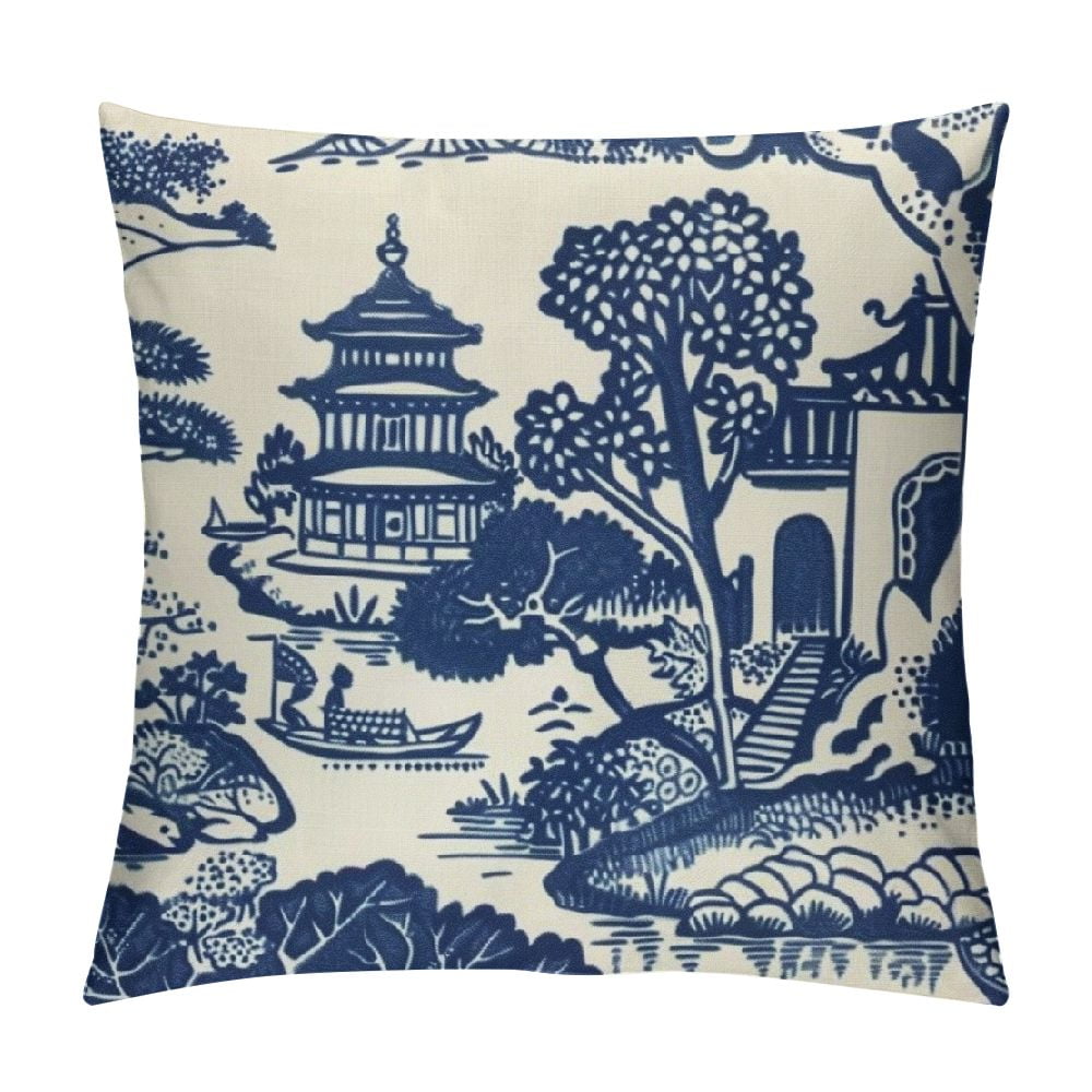 Fenyluxe Throw Pillow Covers Ancient China Blue Willow Chinoiserie ...