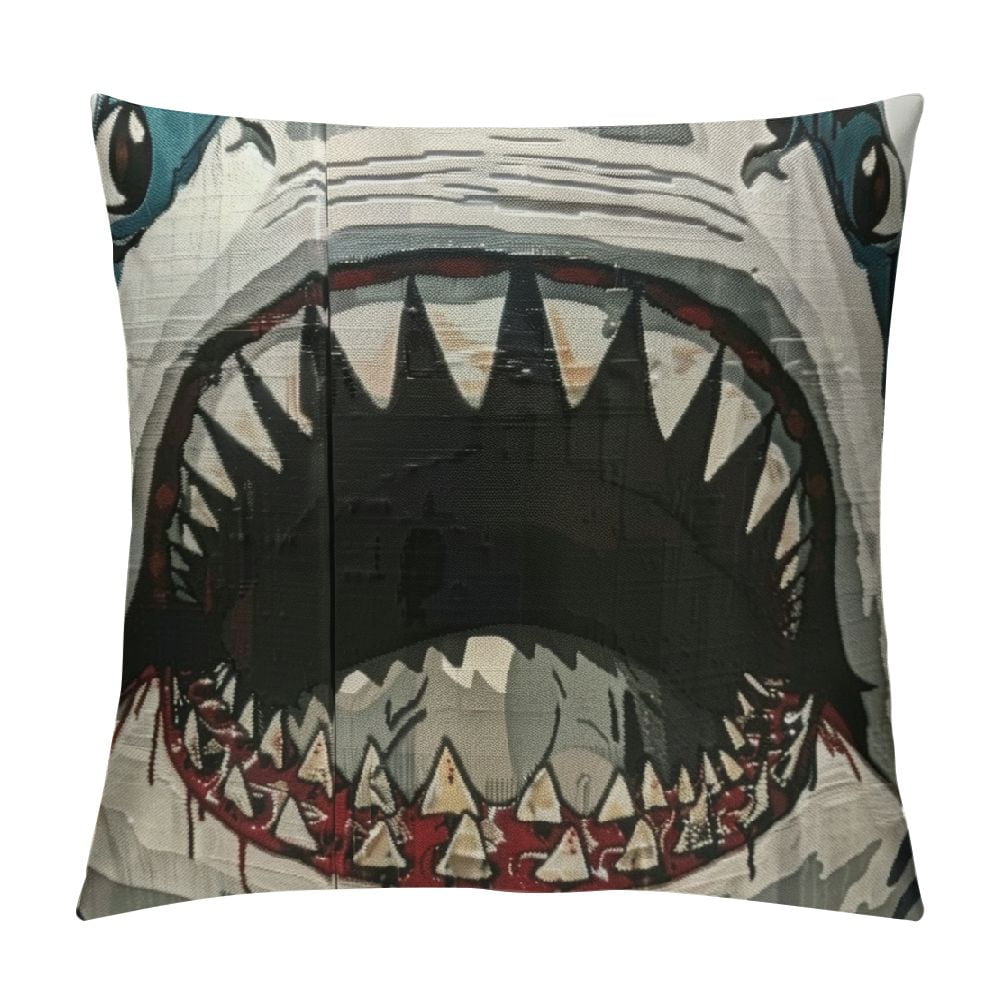 Fenyluxe Throw Pillow Covers for Couch Great White Shark Rip with Open ...