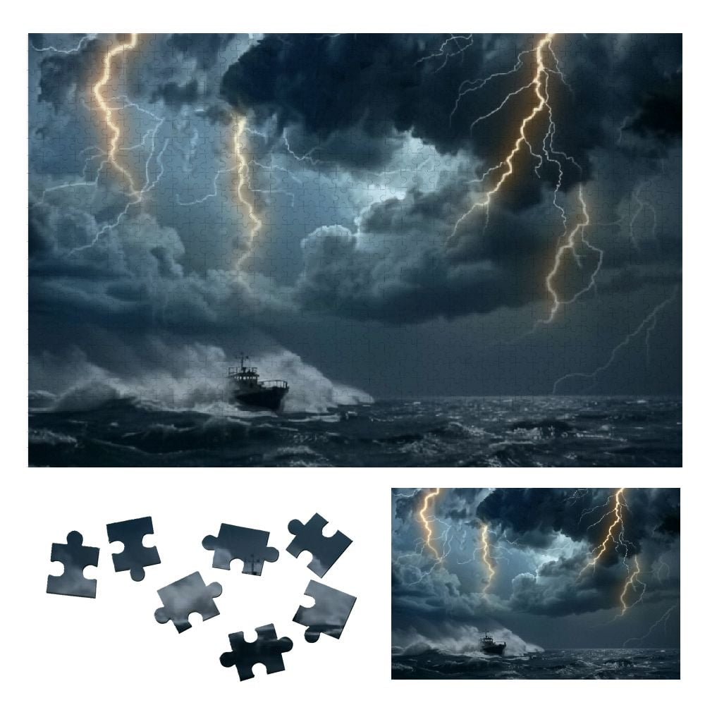 Fenyluxe Thunderstorm Lightning Boat Wooden Jigsaw Puzzle, Impossible ...