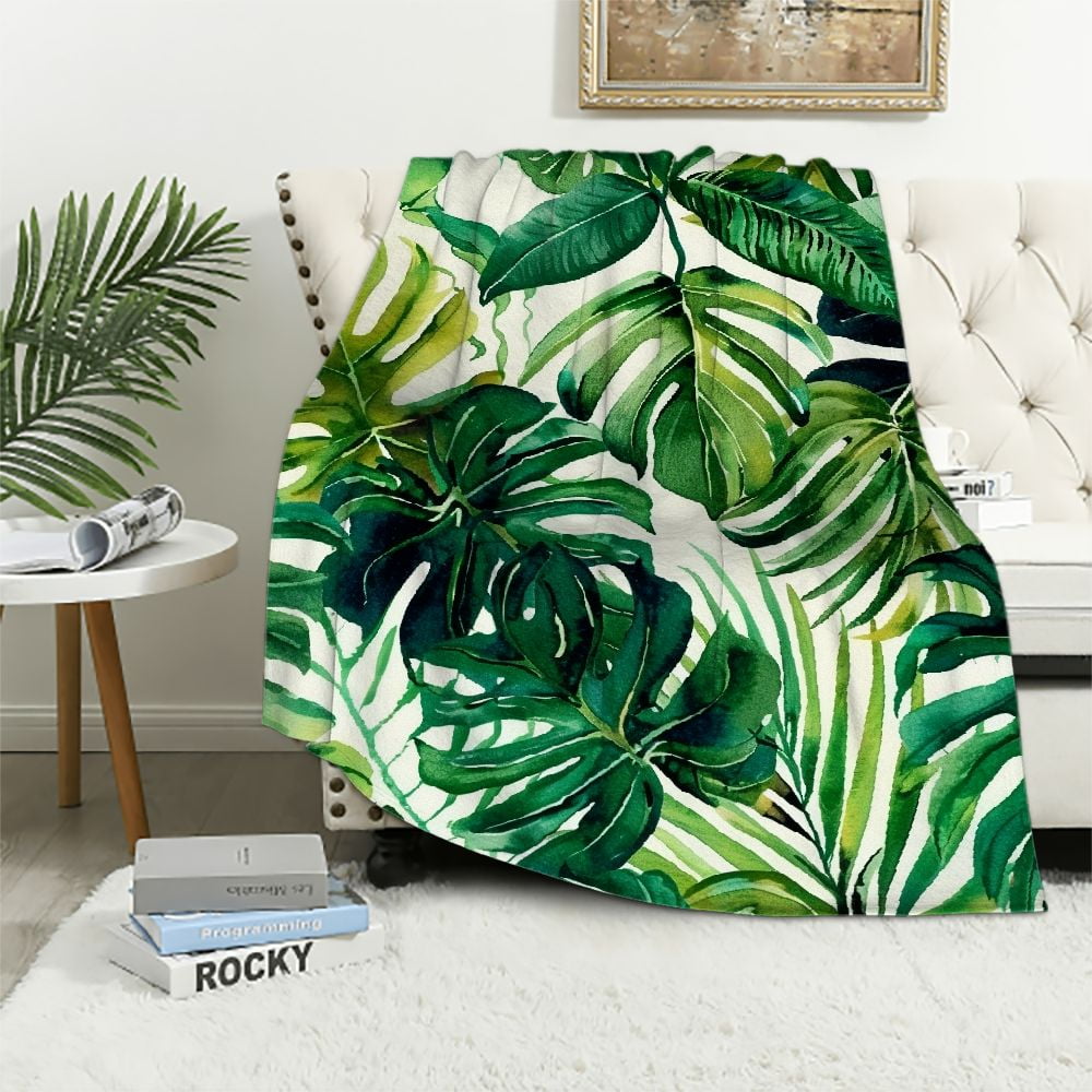 Fenyluxe Tropical Leaf Throw Blanket Green Plant Blanket Throw Blanket ...