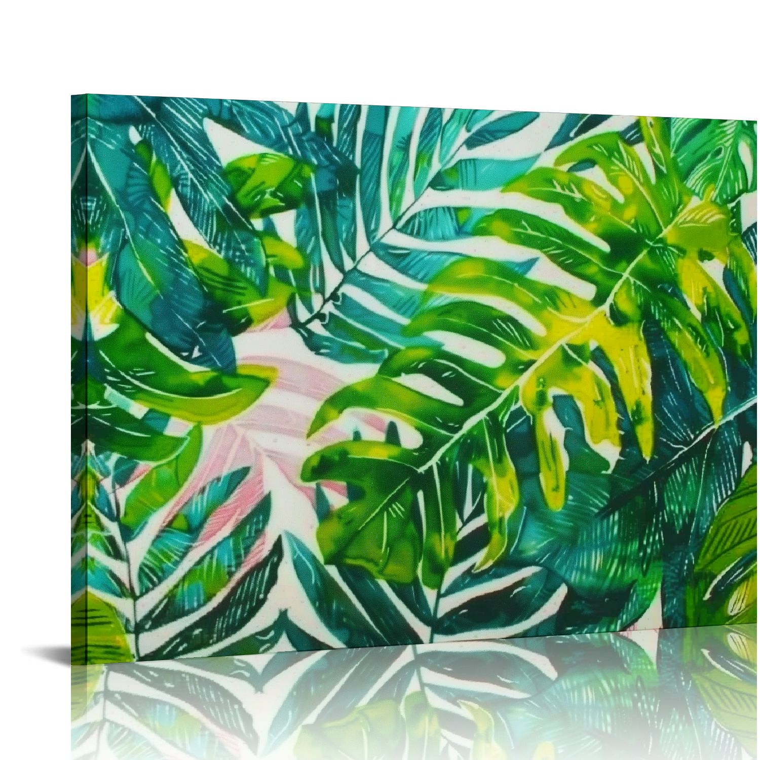 Fenyluxe Tropical Print Green Leaf Pattern Canvas Wall Art Decor for ...