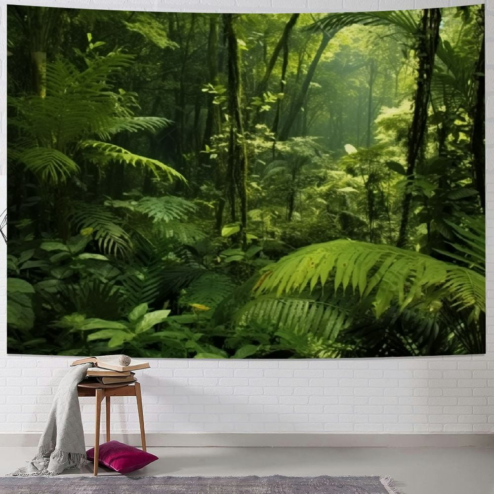 Fenyluxe Tropical Rainforest Jungle Tapestry, Green Plant Tree Leaves ...