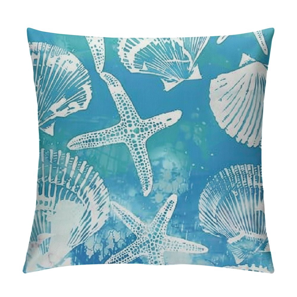 Fenyluxe Turquoise Coastal Pillow Covers Beach Starfish Seashell Ocean ...