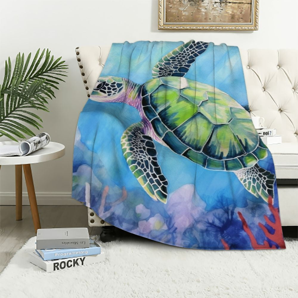 Fenyluxe Turtle Coral Ocean Ideal Comfy Throw Blanket for All Seasons ...