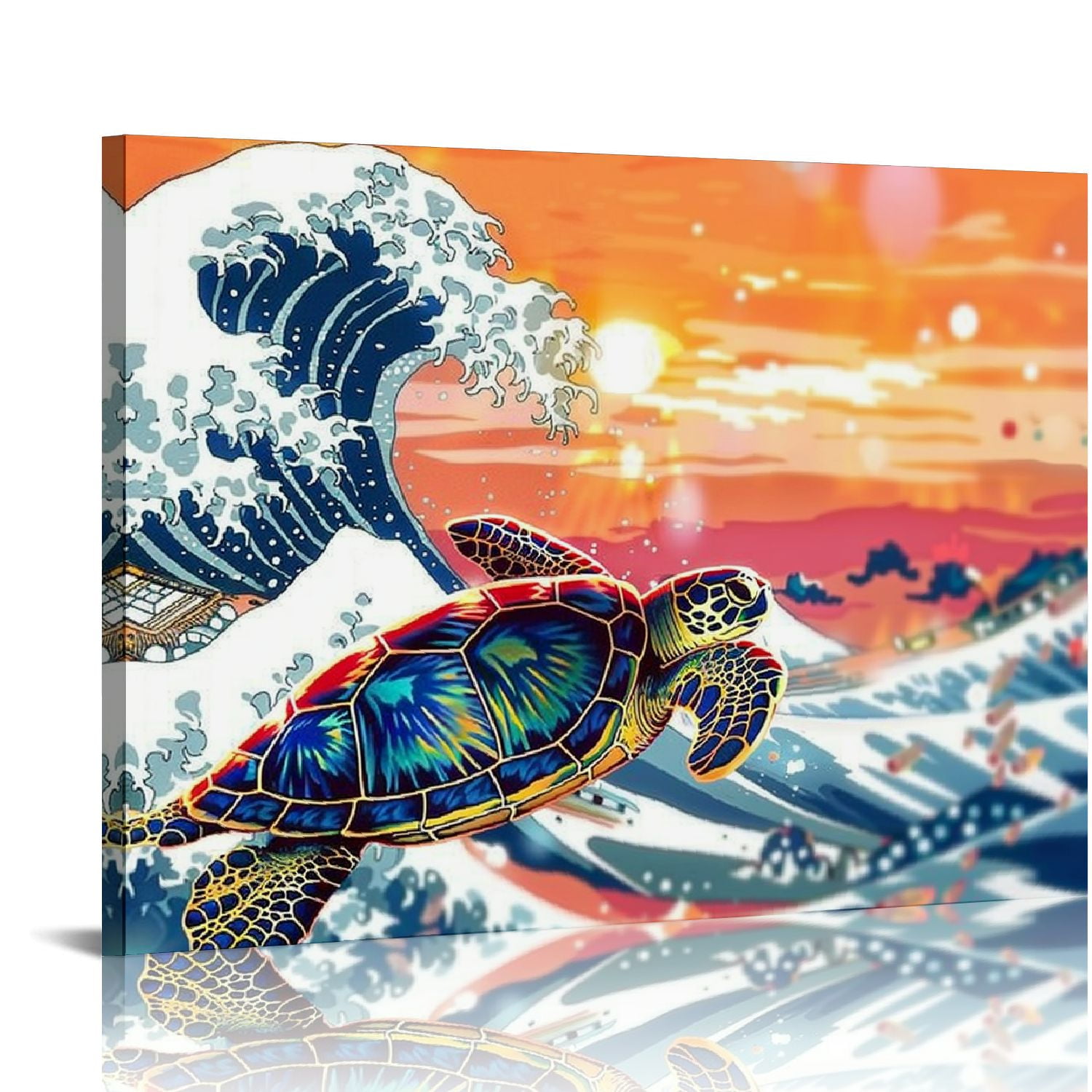 Fenyluxe Turtle Sunset Water Canvas Wall Art Decor Room Home Office ...