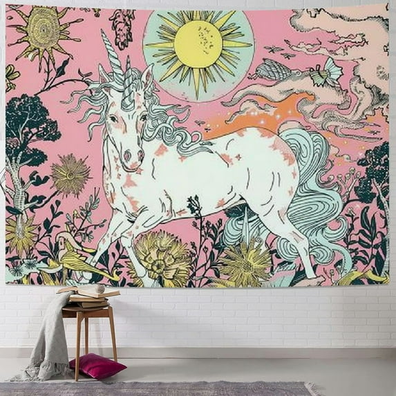 Fenyluxe Unicorn Tapestry Pink Mushroom Tapestries Sun and Moon ...
