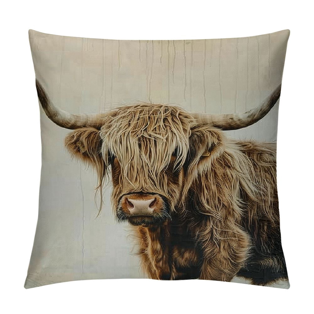 Fenyluxe Venanoci Highland Cow Throw Pillow Cover，Brown Print Cow ...