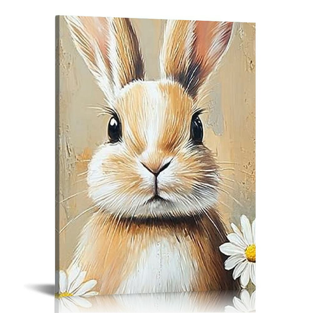 Fenyluxe Vintage Easter Bunny Wall Art Bunny Holding Daisy Poster ...