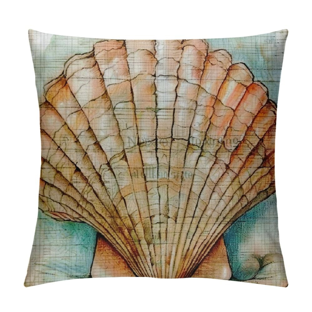 Fenyluxe Vintage Ocean Beach Shell Throw Pillow Covers Wooden Coastal ...