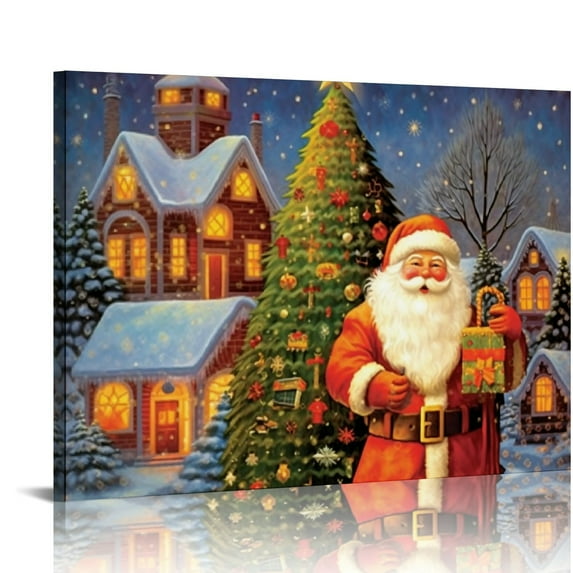 Fenyluxe Wall Decor for Bathroom Santa Clause Presents Christmas Tree Print on Canvas Ready to ...