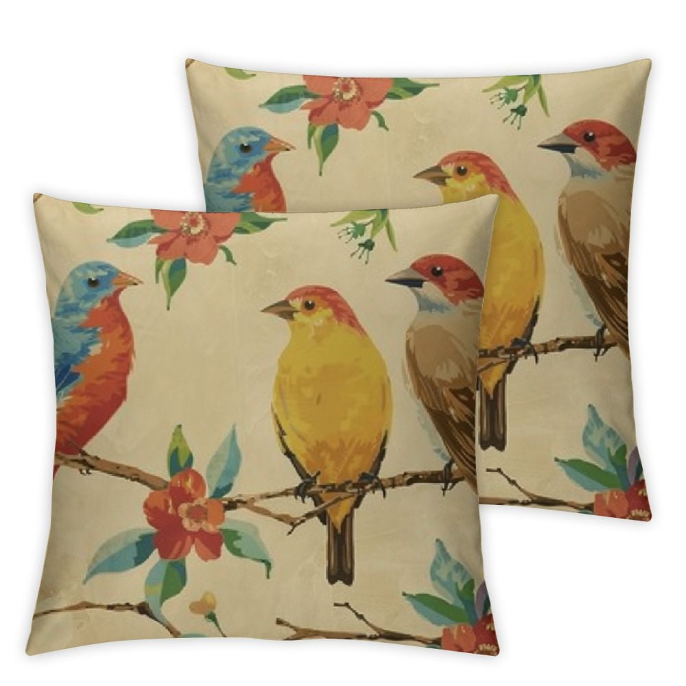 Fenyluxe Watercolor Birds Throw Pillow Covers Waist Lumbar Super Soft ...