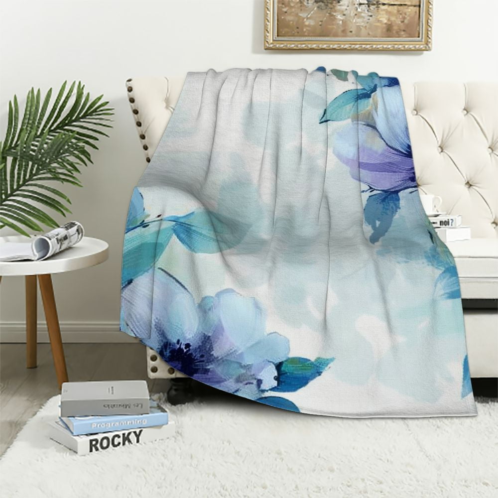 Fenyluxe Watercolor Flowers Blanket Soft Blue Purple Flower Beautiful ...