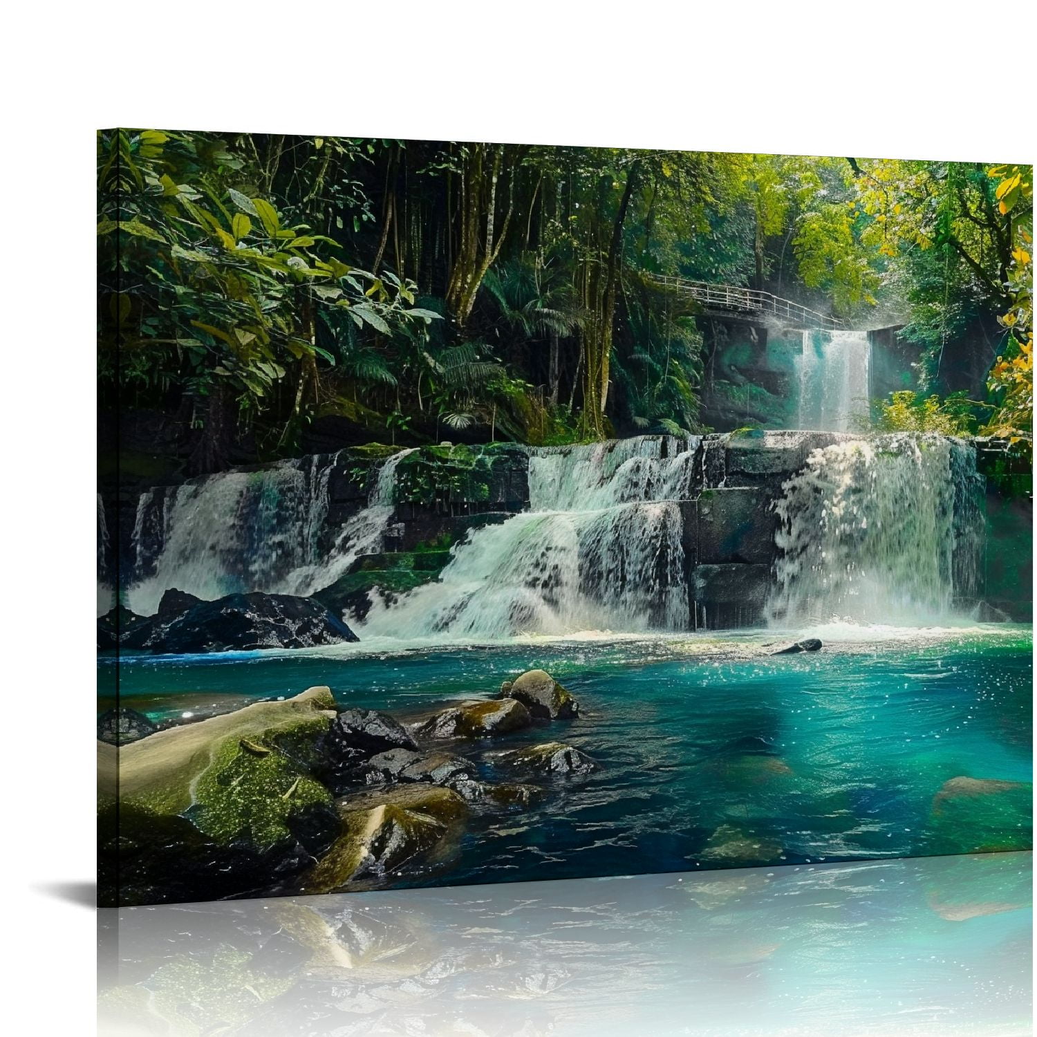 Fenyluxe Waterfall Forest Bridge Canvas Wall Art Prints Modern Style ...