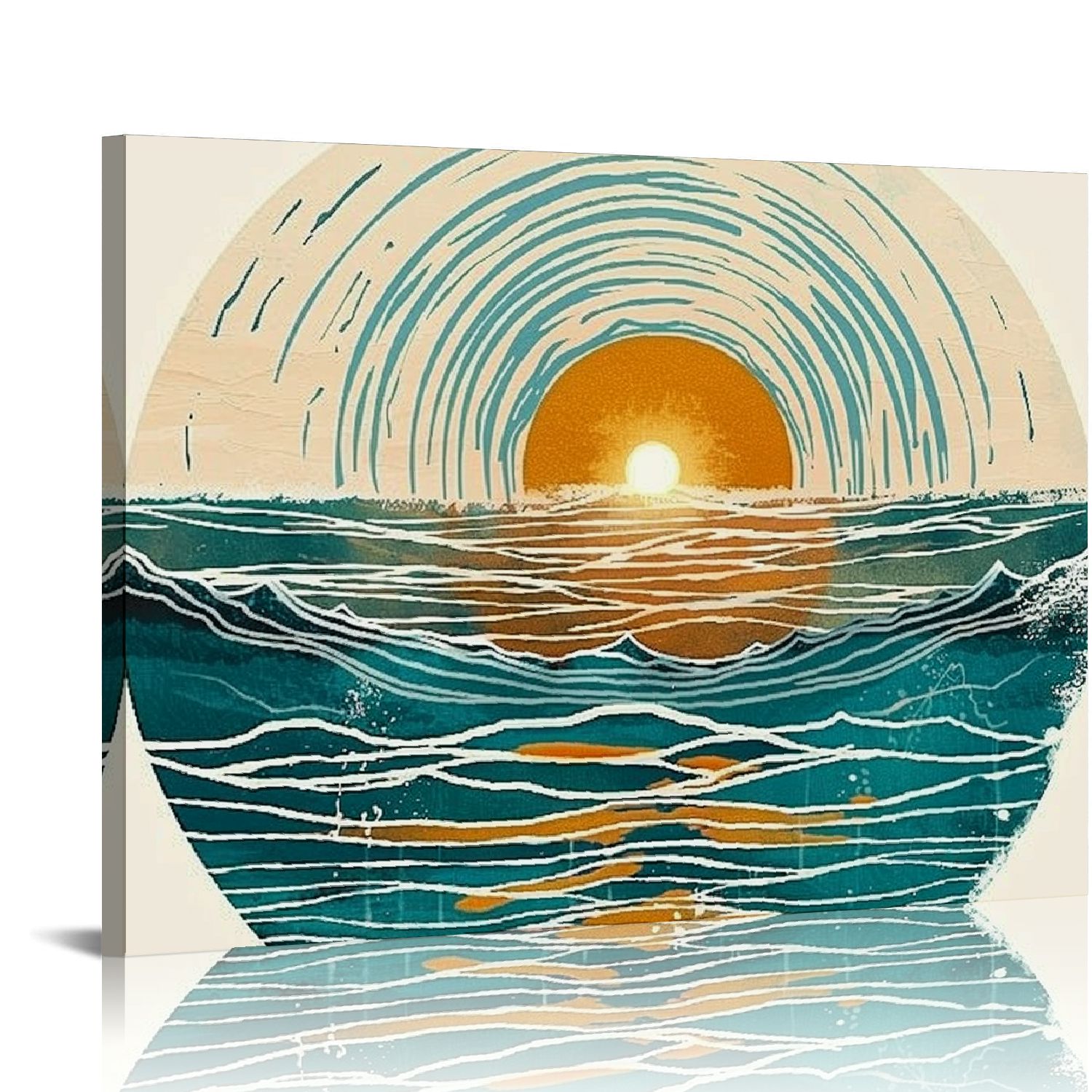 Fenyluxe Waves and Sun Canvas Prints Wall Art for Home Decor, Ready To ...
