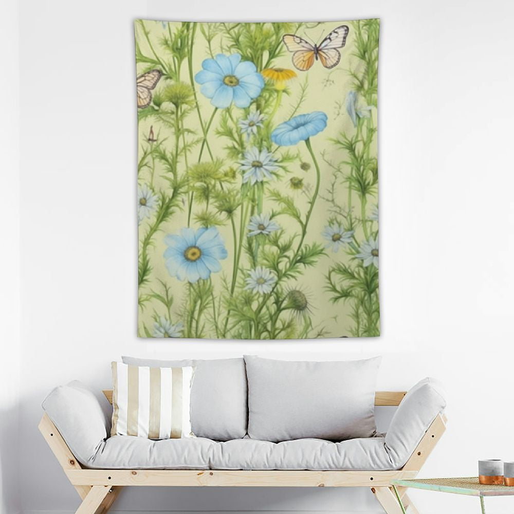 Fenyluxe White Blue Nature Wildflowers Tapestry,Nattierblue Butterfly ...