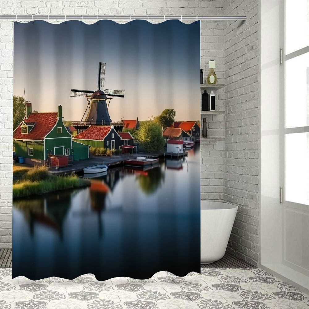 Fenyluxe Windmill Water Dock Pretty Shower Curtain 100% Polyester Fiber ...