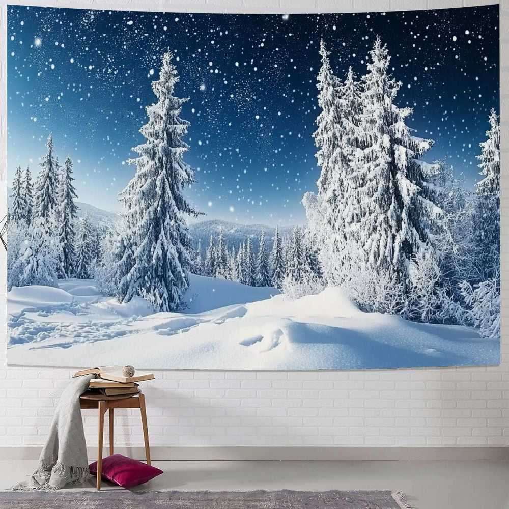 Fenyluxe Winter Tapestry Snow Forest Wall Tapestry Christmas Tapestry ...