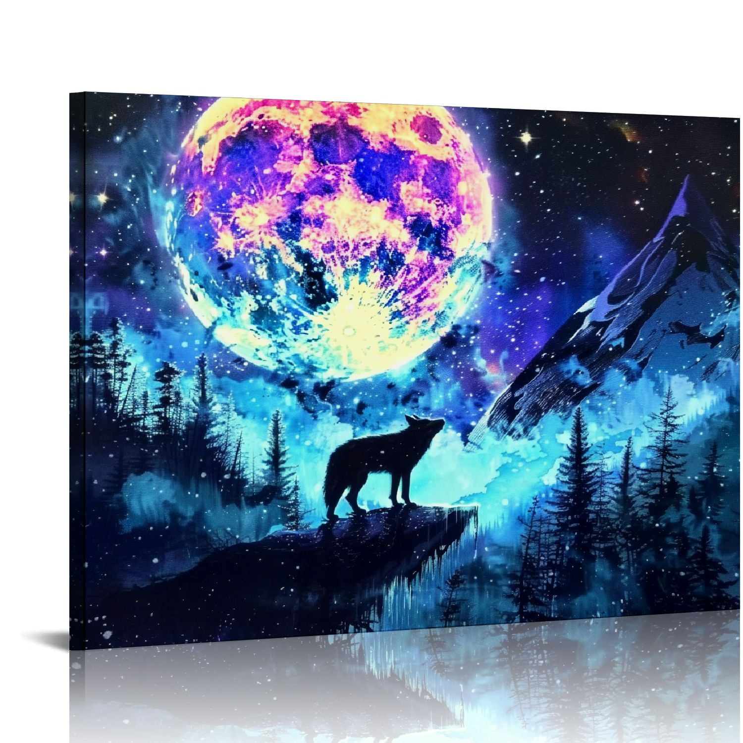 Fenyluxe Wolf Moon Stars Canvas Wall Decor For Bedroom Modern Art Print ...