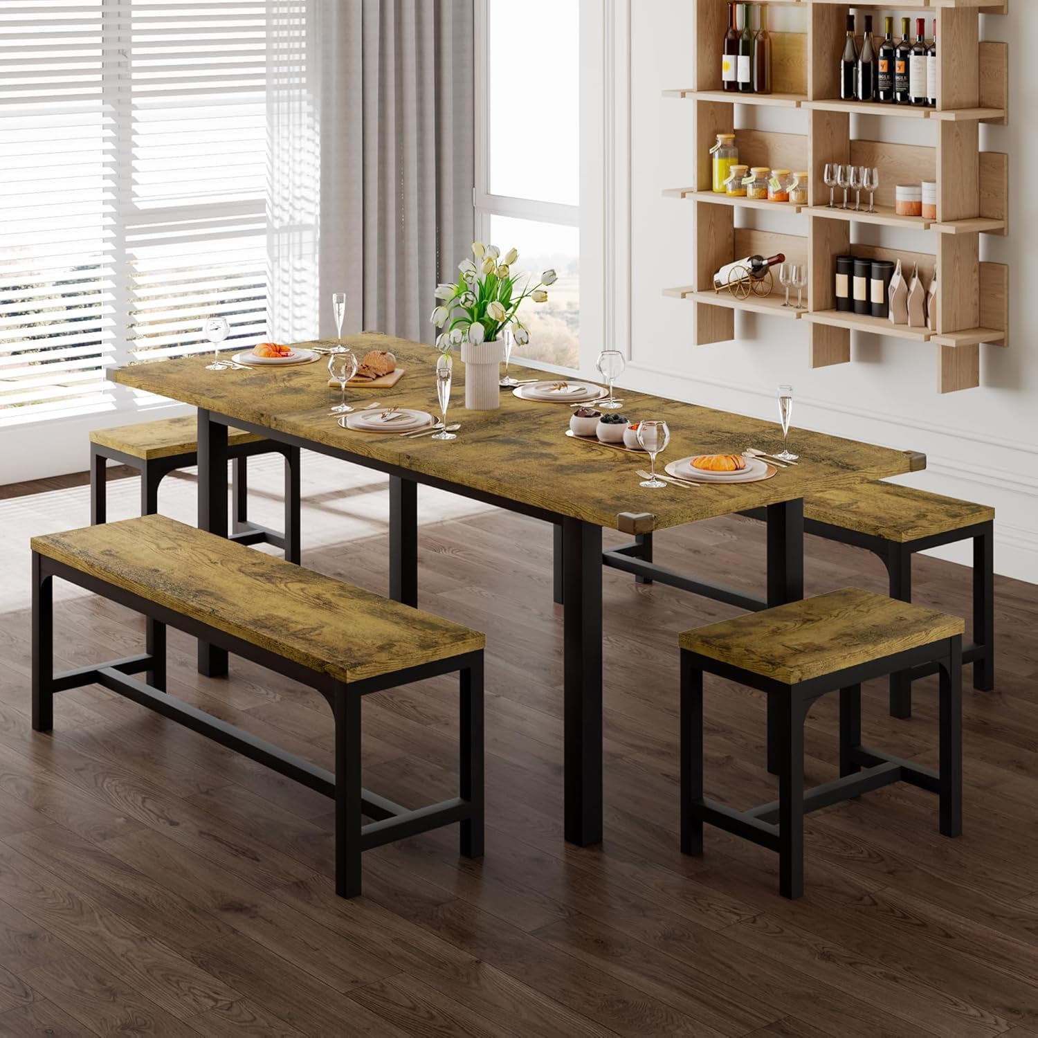 5-Piece Dining Table for 4-8 People, 63" Extendable Kitchen Table Set ...