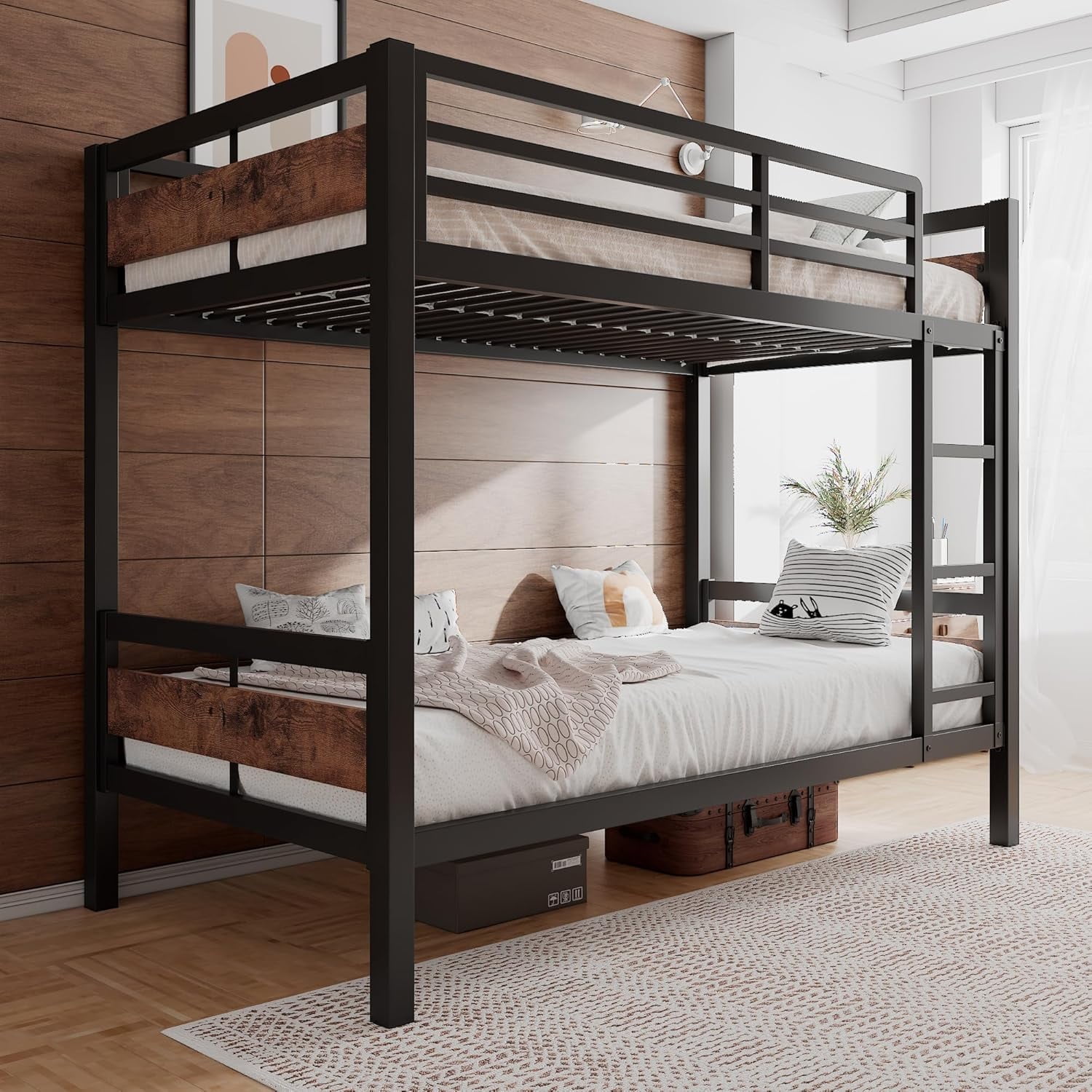 Honfach Twin Over Twin Bunk Bed, Heavy Duty Metal Frame, Full-Length ...