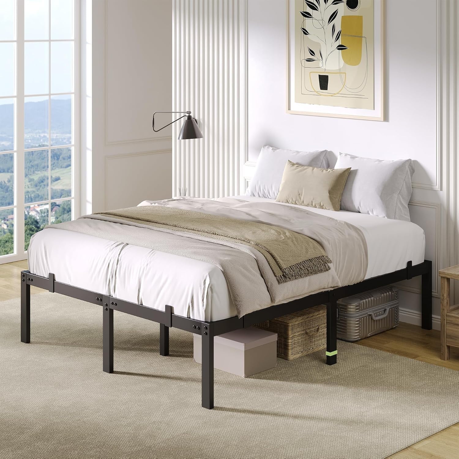 Honfach Full Size Metal Bed Frame, 14 Inch Platform Bed with 6 Non-Slip ...