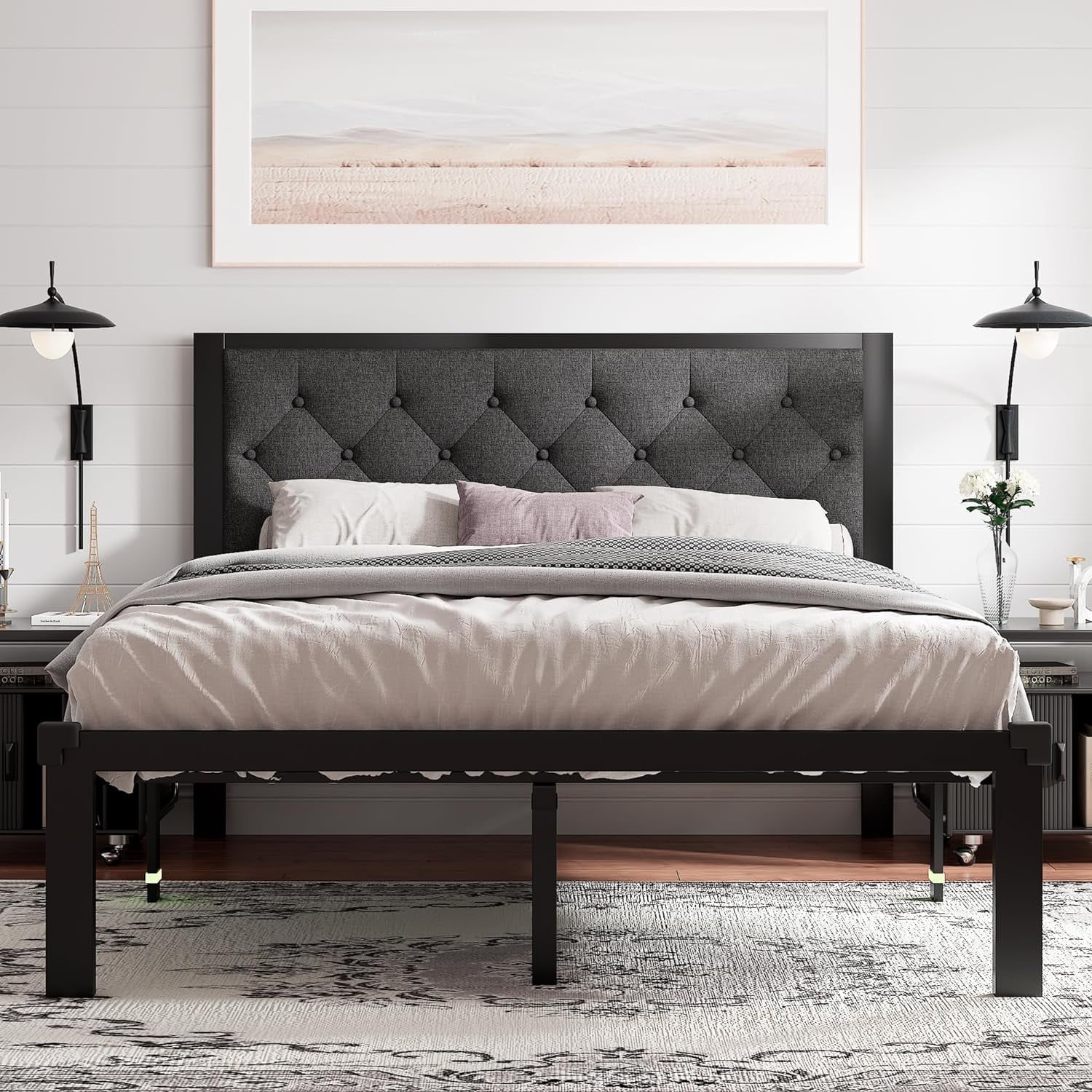 Feonase, Metal Platform Bed Frame, Queen Size, Black - Walmart.com