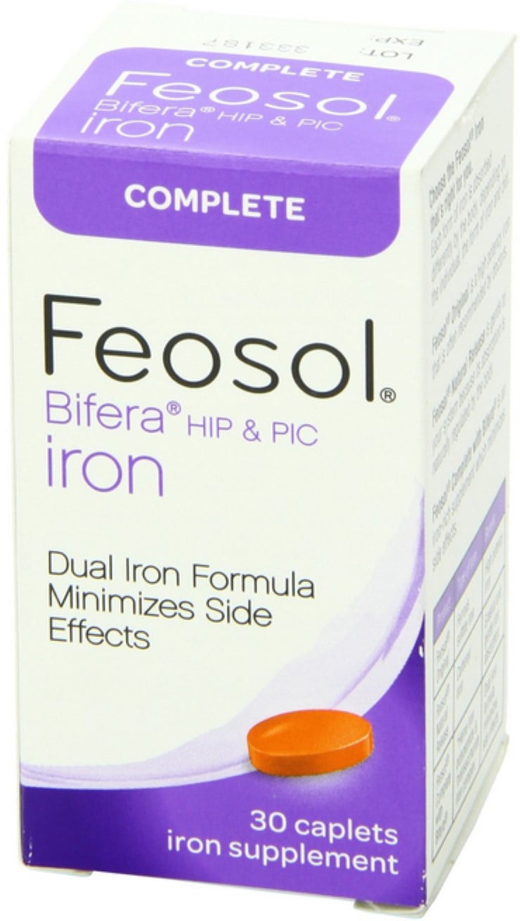 Feosol Bifera Gentle Iron Supplement Caplets, Complete 30 ea (Pack of 4 ...