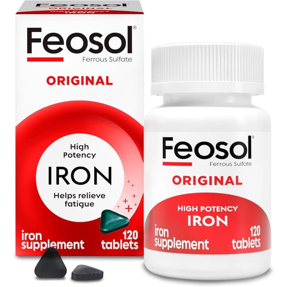 Feosol Original Ferrous Sulfate 120 Ct - Gentle Iron Supplement Tablets ...