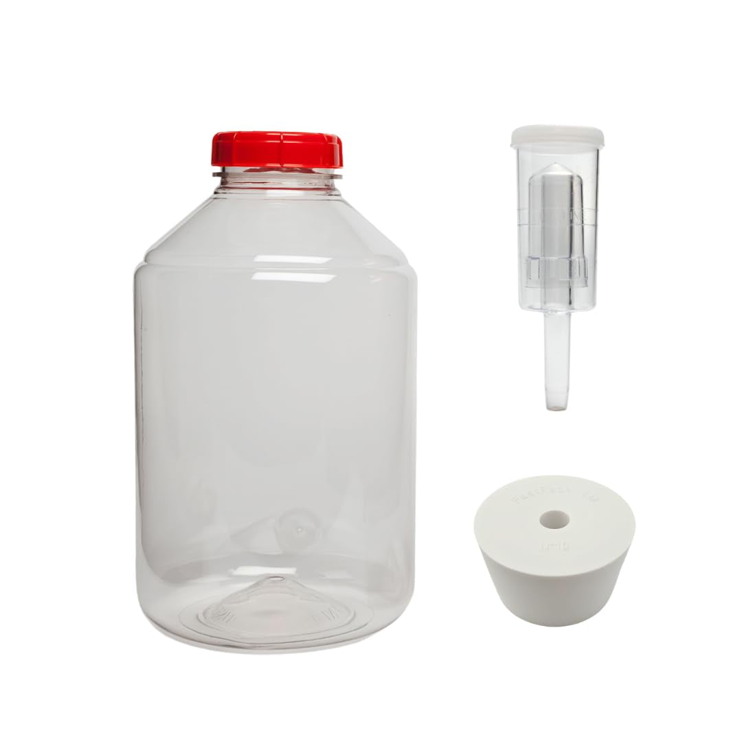 FerMonster 3G Wide Mouth Plastic Carboy with #10 Drilled Bung and 3-Piece Airlock, 1G ...