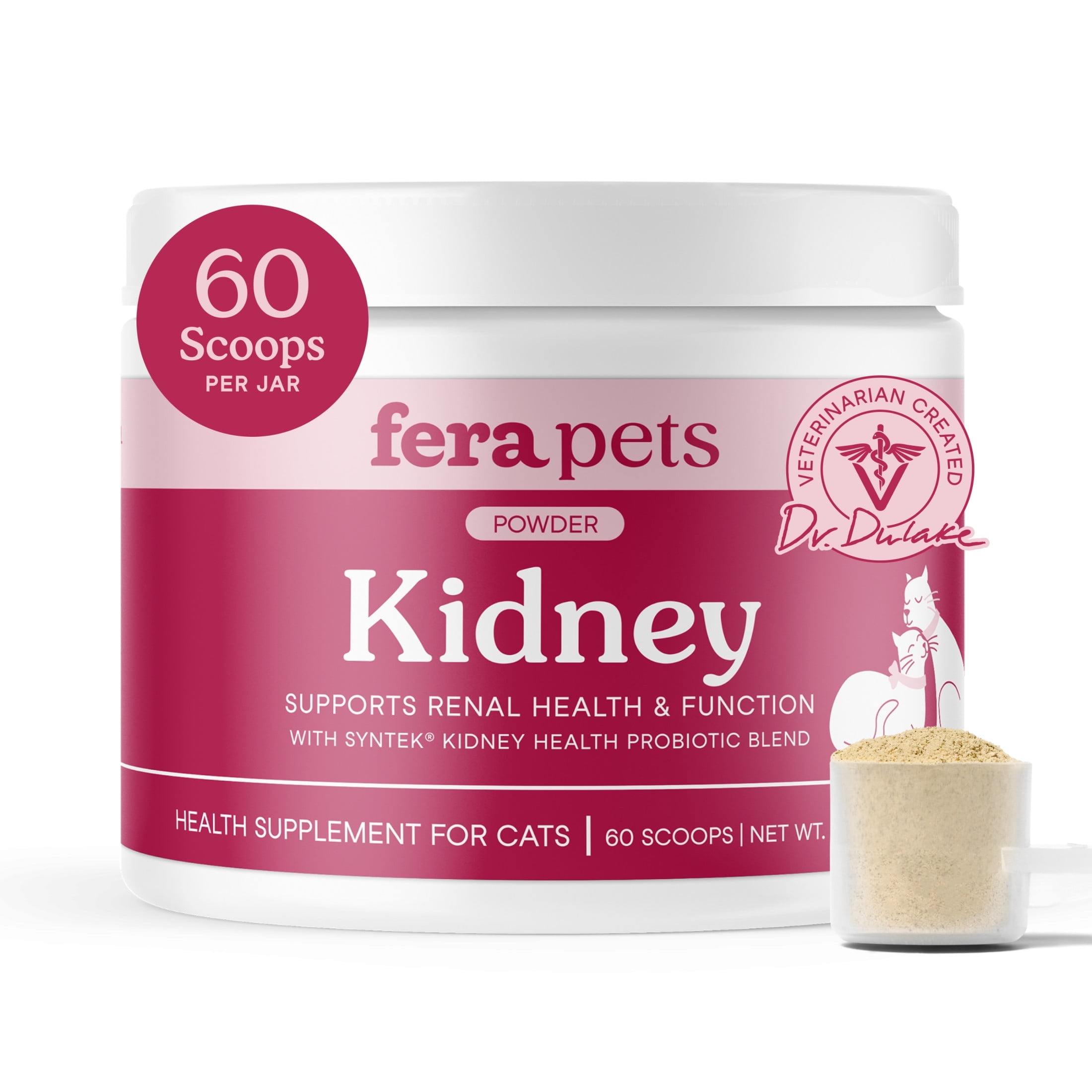Fera Pets Cat Kidney Support Powder - With Probiotics - Enhances Renal ...
