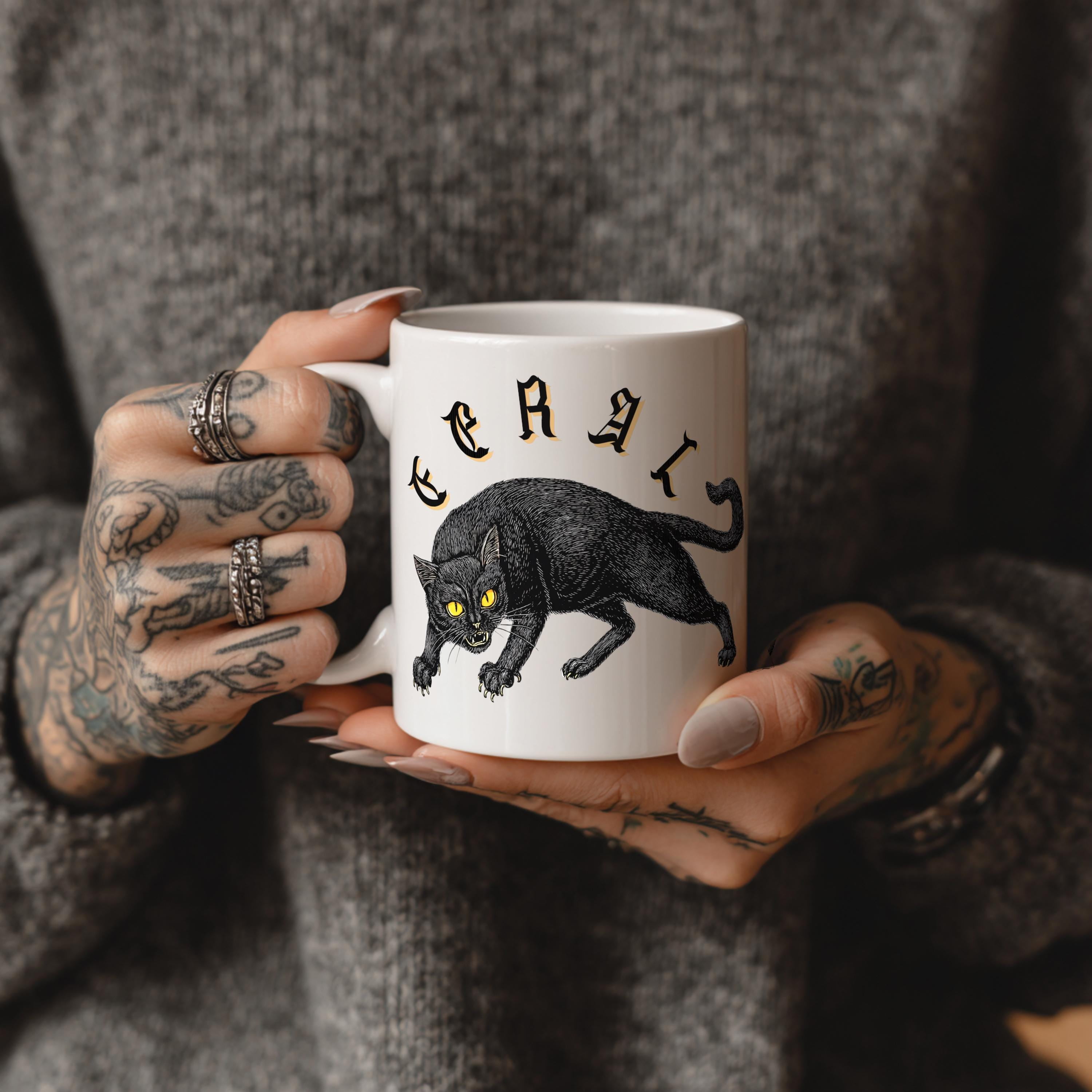 Feral Black Cat Mug – Gothic Cottagecore Halloween Coffee Cup - Walmart.com