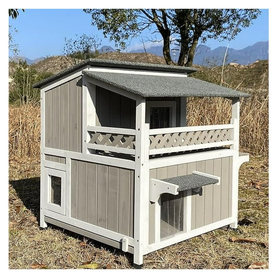 Feral Cat Shelter Outdoor, Wooden Cat House for Outside Cats, Two Story ...