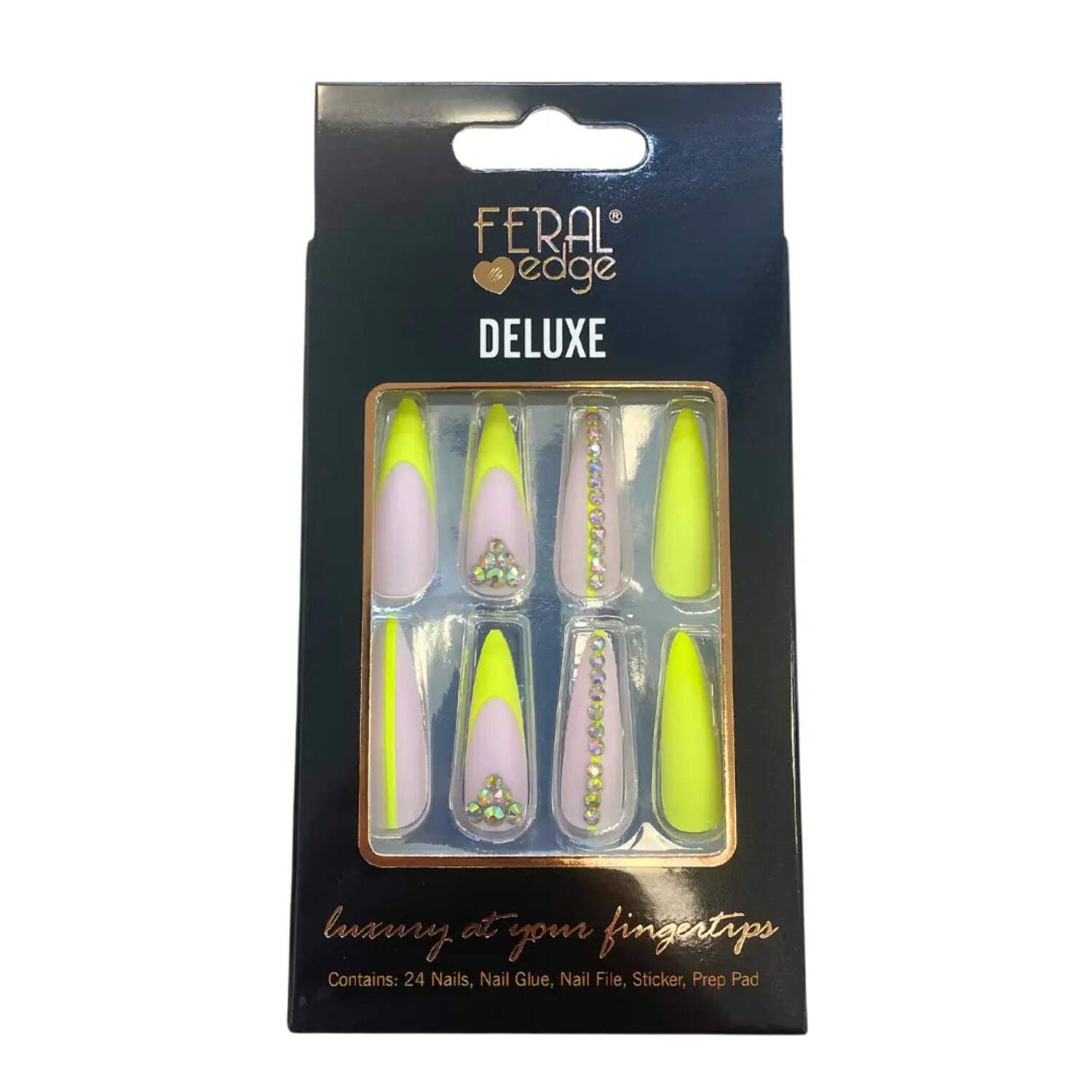 Feral Edge High Quality Press On Nails Deluxe - Neon Yellow Friday ...