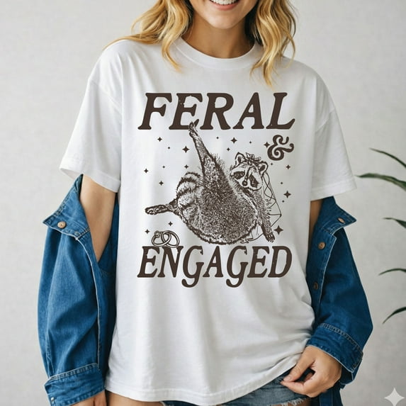Feral and Engaged T-Shirt – Funny Raccoon Engagement Tee for Brides ...