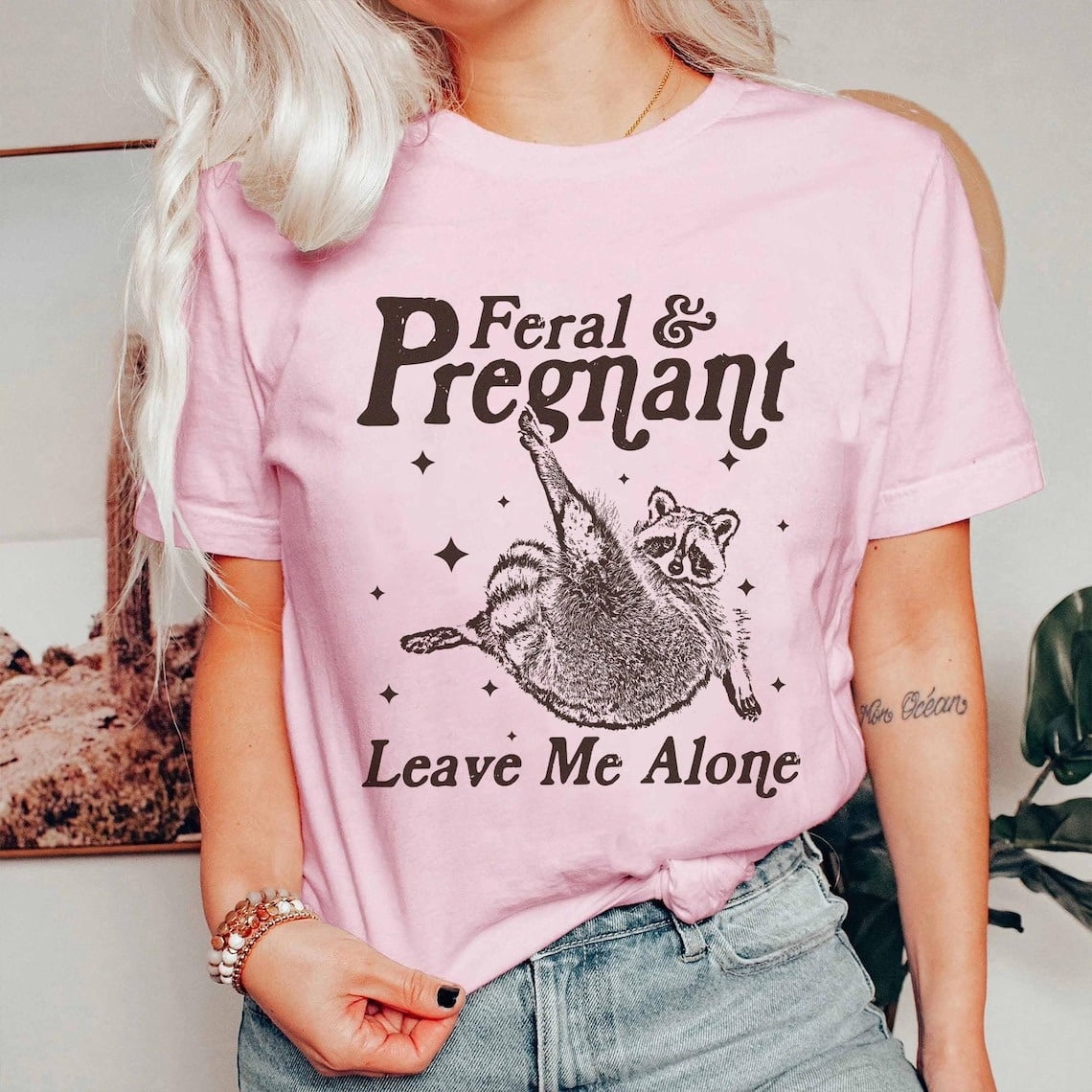 Feral and Pregnant Leave Me Alone Raccoon Funny Maternity Humor Shirt ...