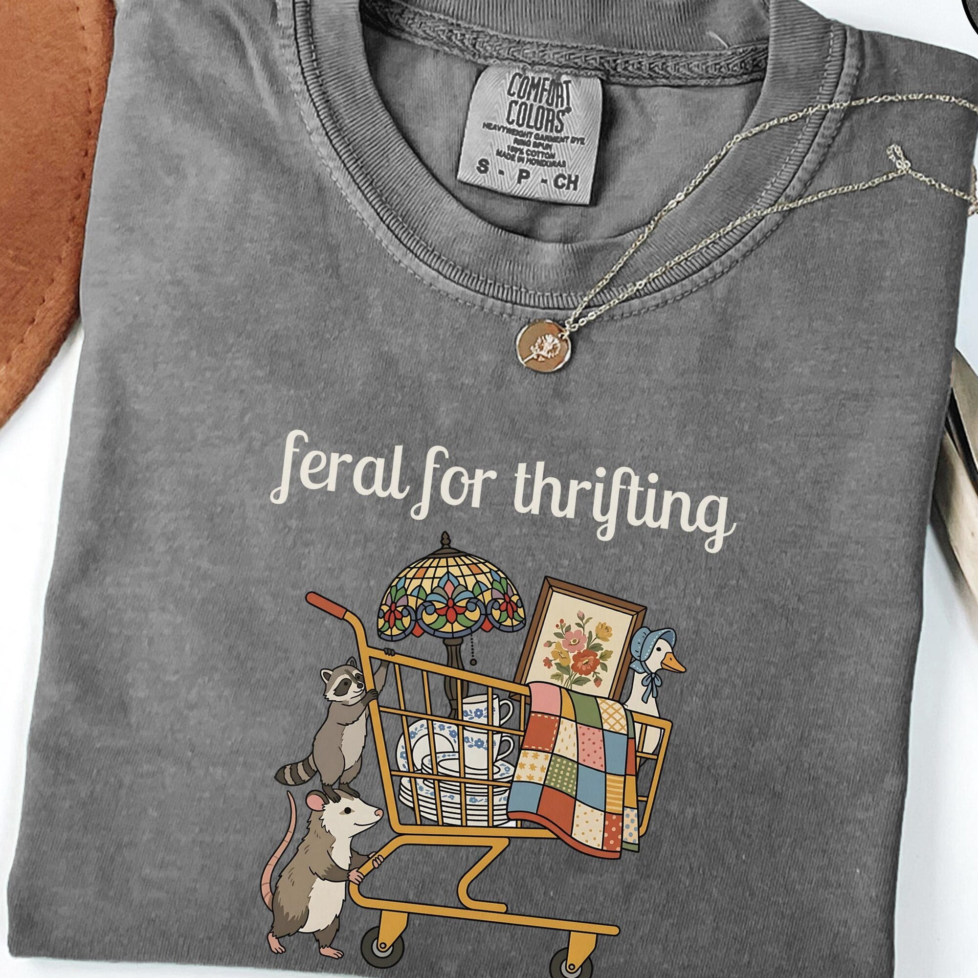 Feral for Thrifting Shirt Funny Opossum Raccoon Tee Weirdcore Retro ...