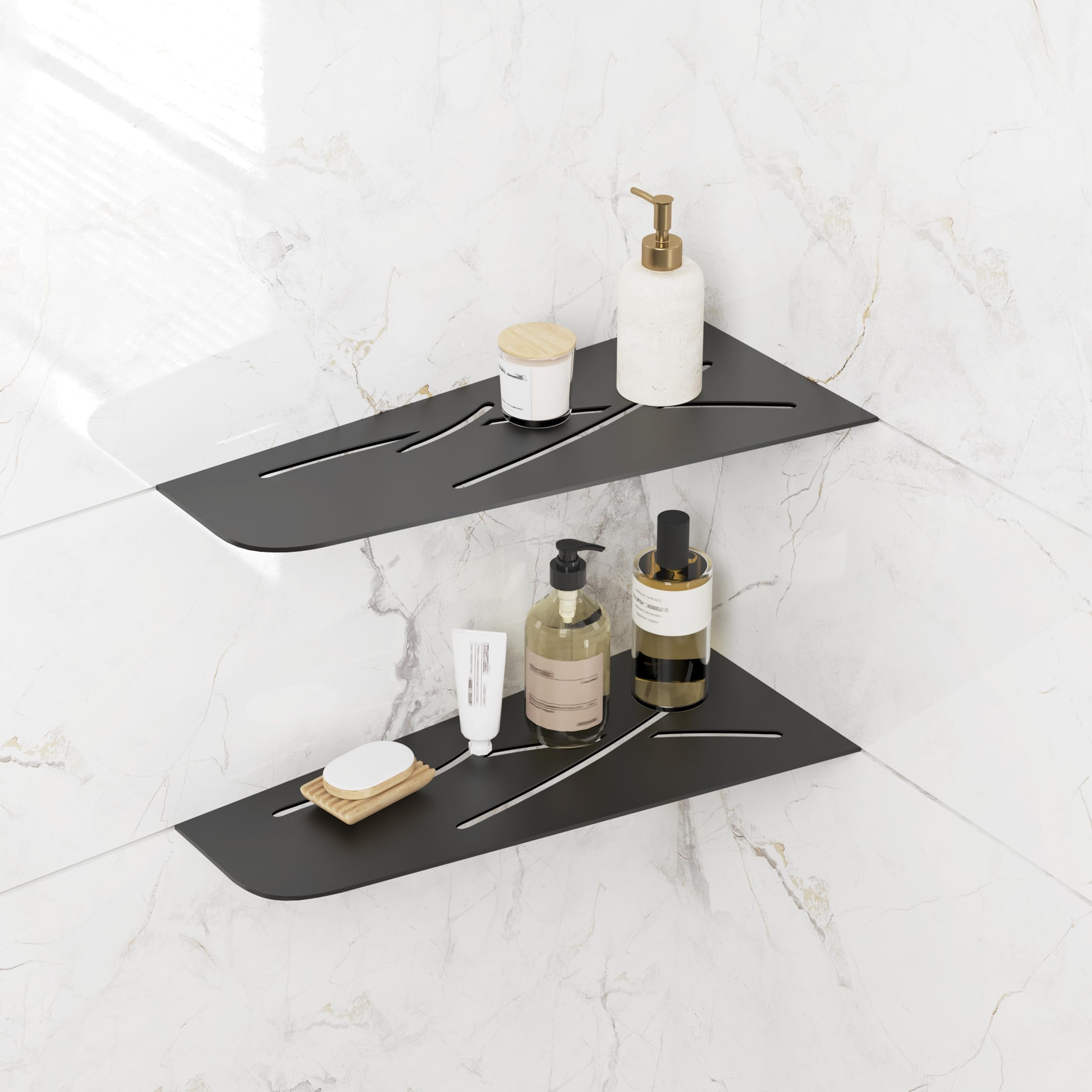 FerdY 2-Pack 12" Matte Black Recessed Corner Shower Shelf, for Tiled Bathroom Walls, 304 ...