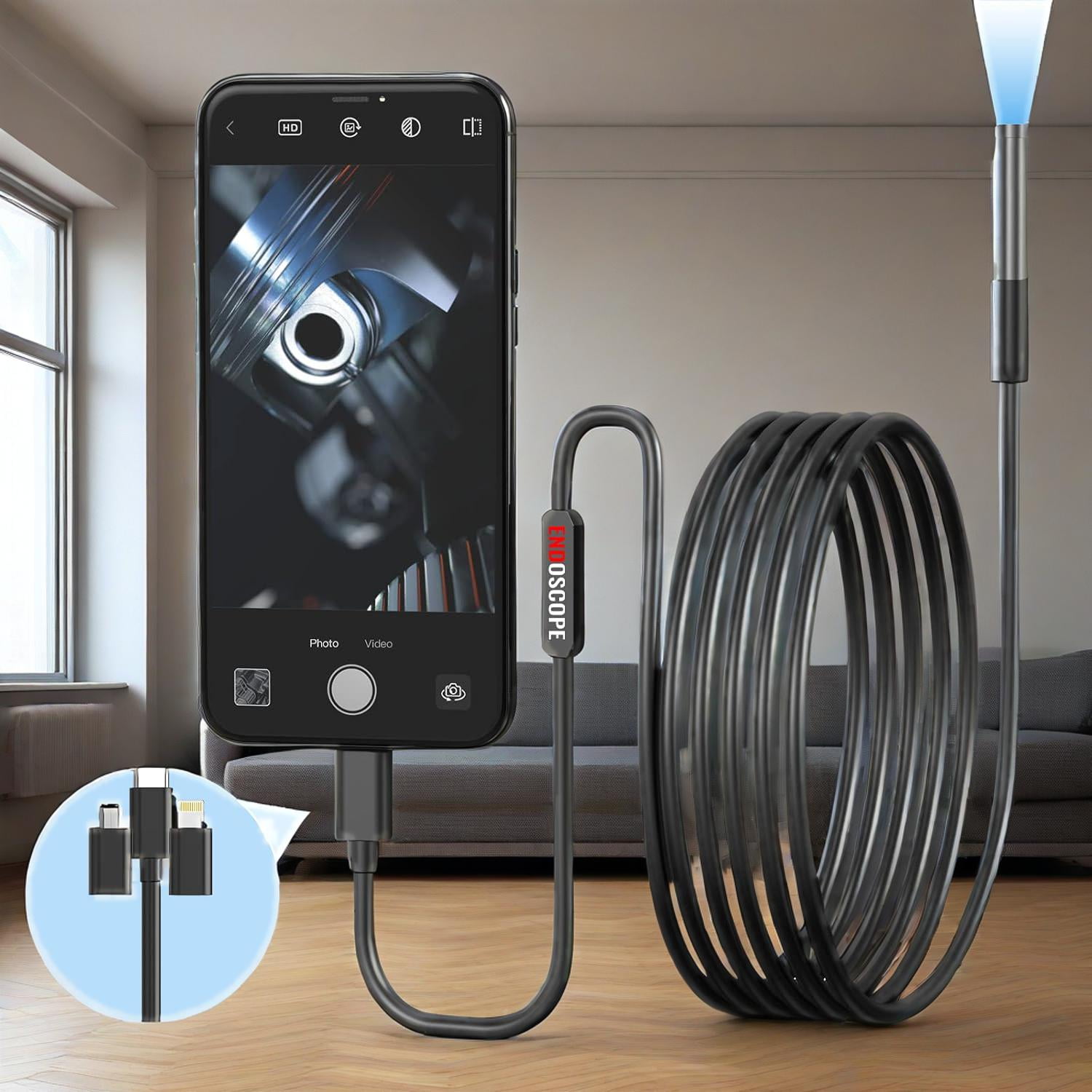 Ferdiiz Endoscope Camera with Light, Borescope with 6 LED Lights ...