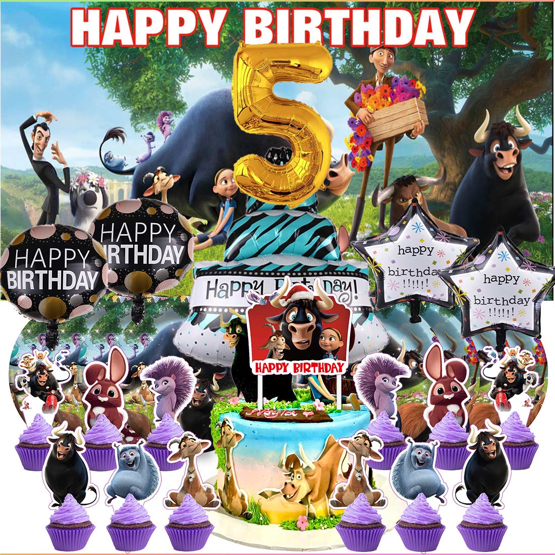 Ferdinand 5th Tableware Balloons Cake Toppers Backdrop Banner Supplies ...