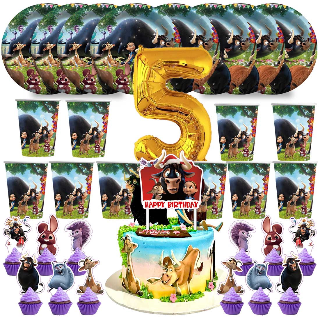 Ferdinand Birthday 5th Cups Party Supplies Plates Fans Decorations Cake ...