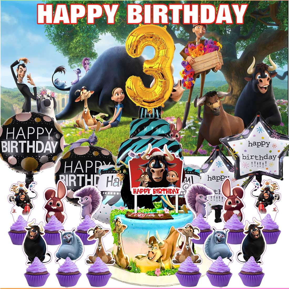 Ferdinand Party Supplies Decor 3rd Kit Balloons Birthday Cake Topper ...