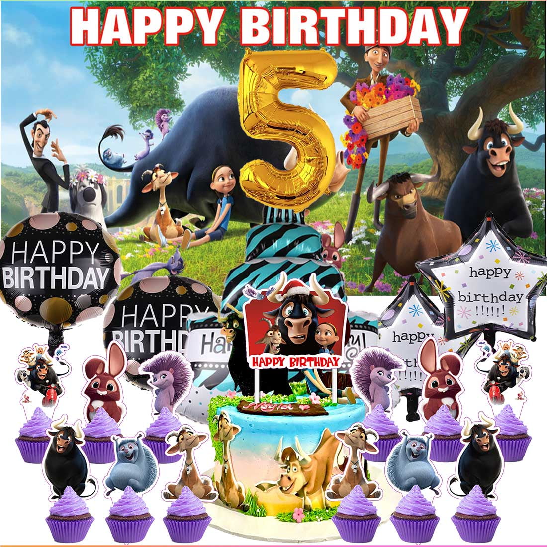 Ferdinand Party Supplies Decor 5th Kit Balloons Birthday Cake Topper ...