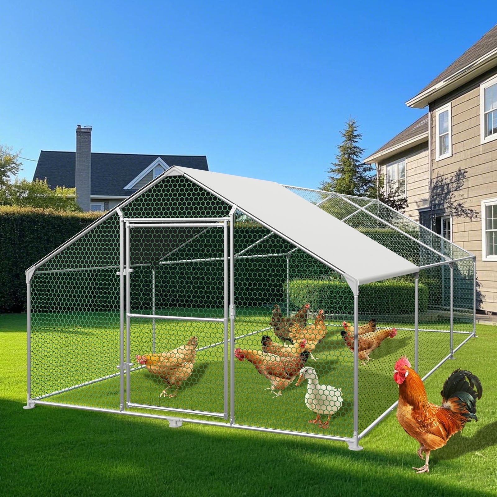 Huracan Large Metal Chicken Coops Walk-In Poultry Cages with Top Cloth ...