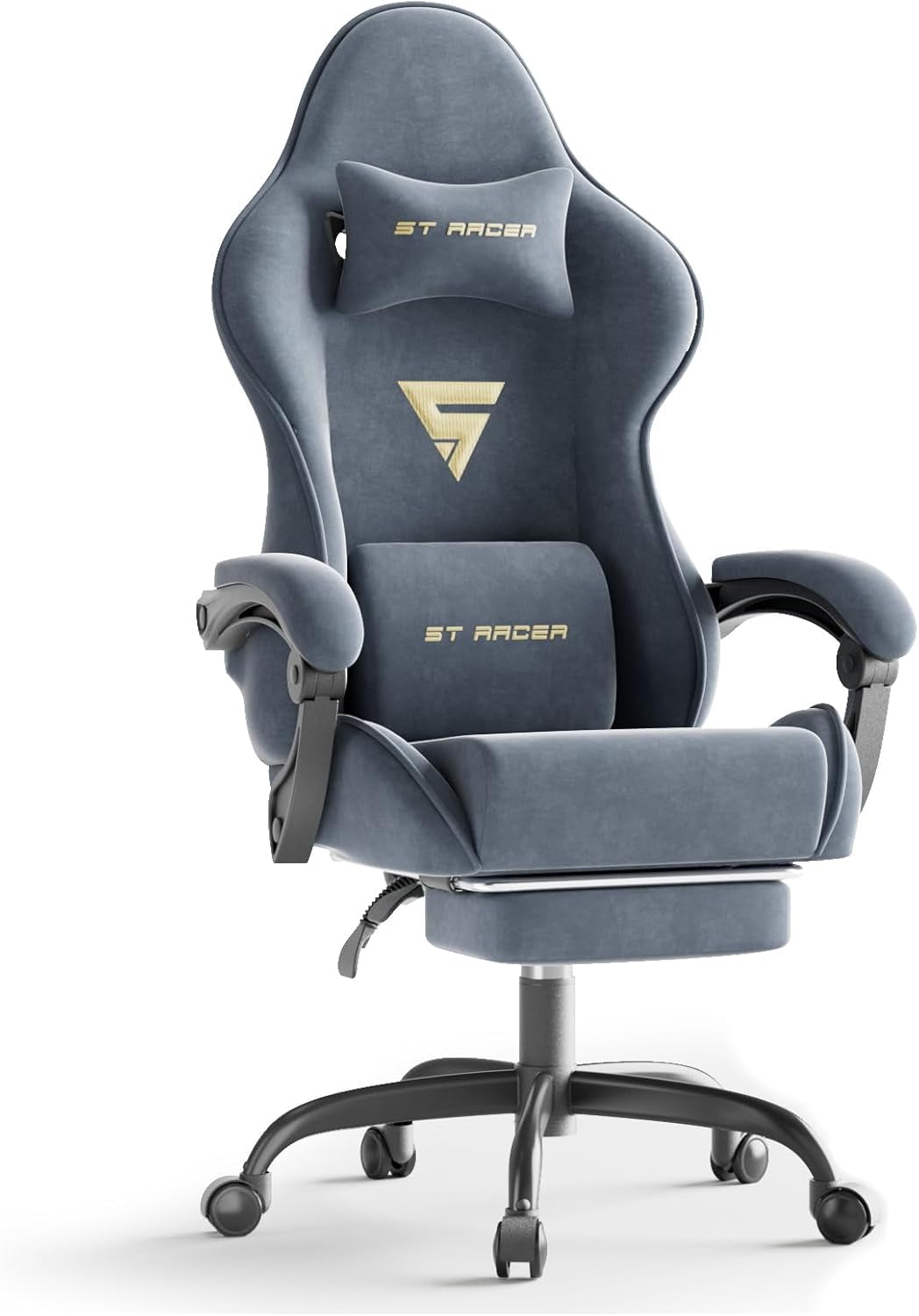 Ferghana Velvet Fabric Ergonomic Gaming Chair with Footrest and Massage ...